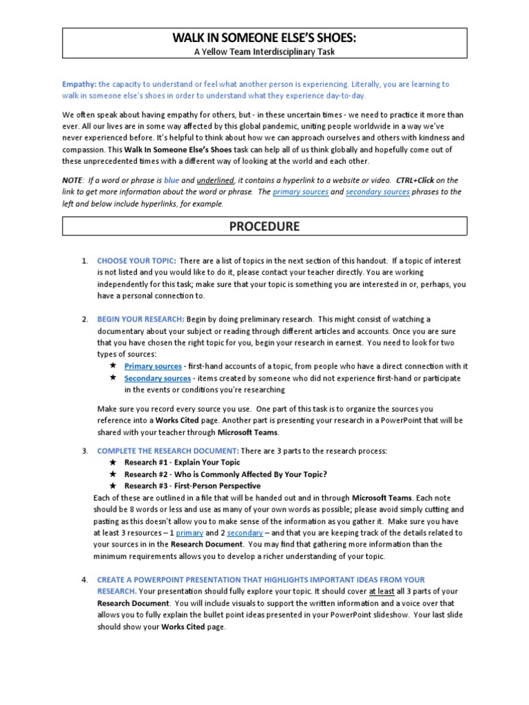 01 - Project Outline - Walk in Someone Else's Shoes | PDF | Microsoft ...