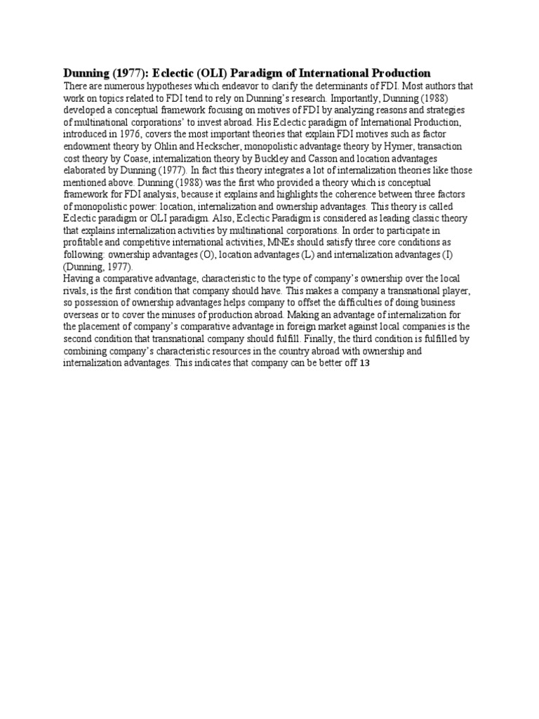 Dunning (1977) : Eclectic (OLI) Paradigm of International Production ...