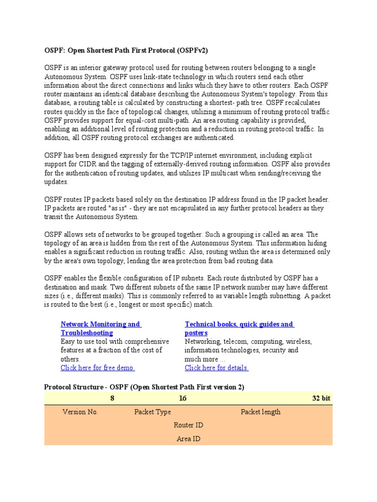 Ospf: Open Shortest Path First Protocol (Ospfv2) | PDF | Routing | Ip ...