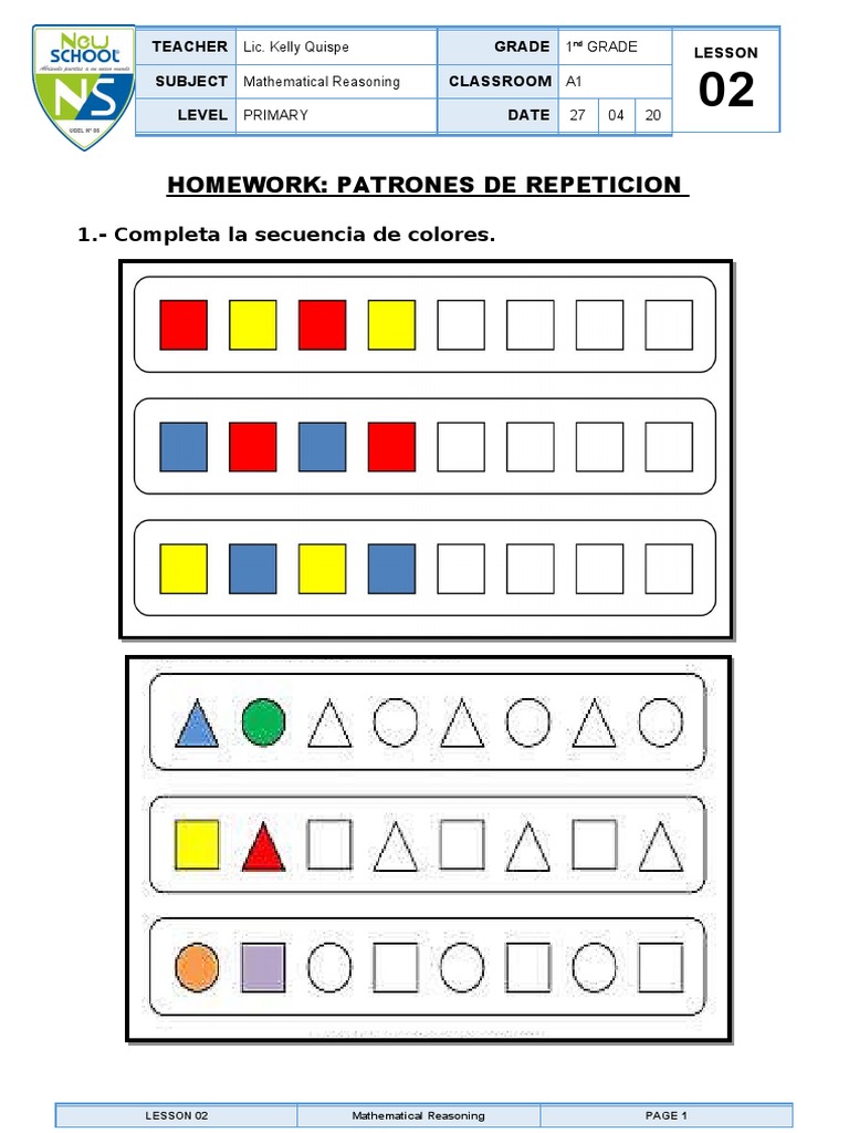 Hojas De Trabajo Para Completar Patrones De Primer Grado