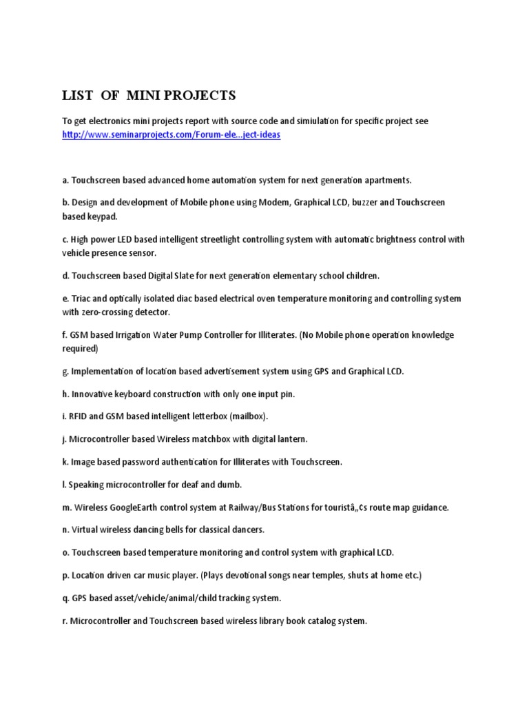 List of Mini Projects | PDF | Electrical Substation | Touchscreen