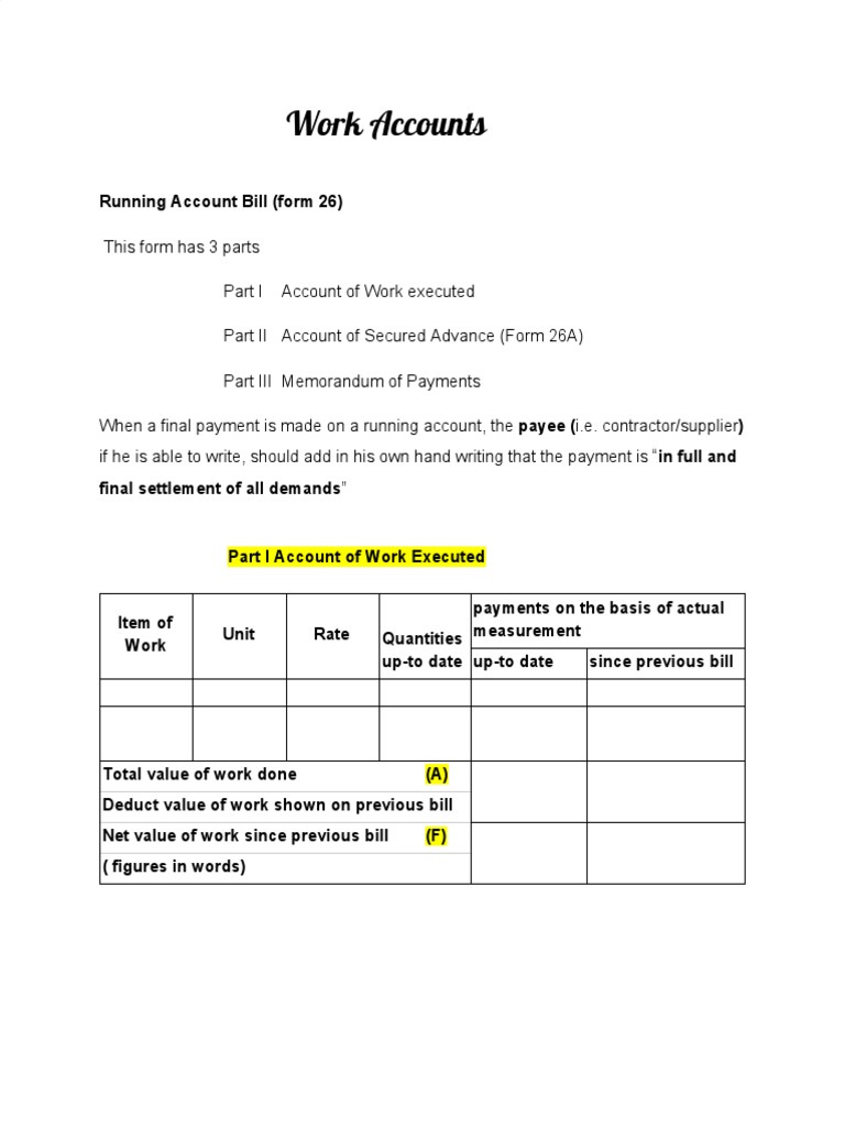 Overview of Running Account Bill (Form 26) | Download Free PDF ...