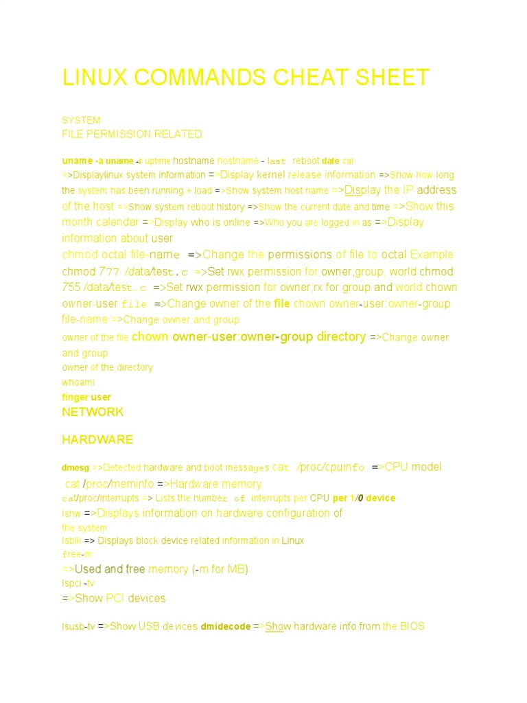 Linux Commands Sheet: Cheat | PDF | Internet Protocols | Computer Architecture