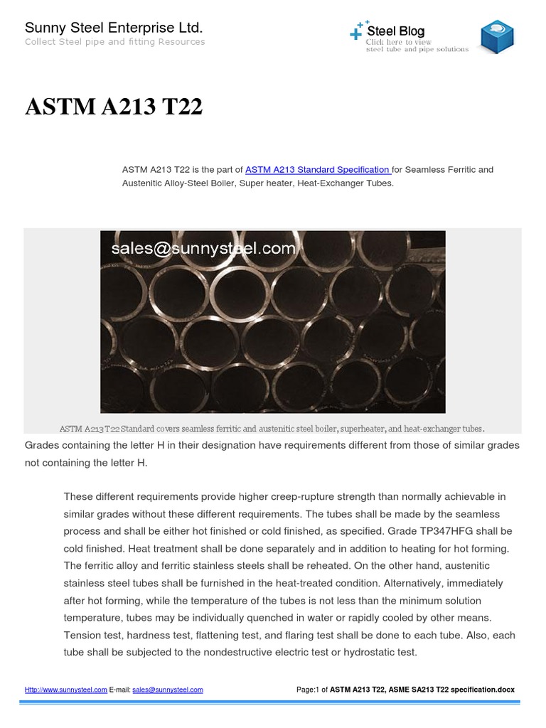 ASTM A213 T22 ASME SA213 T22 Specification - 3 PDF | PDF | Steel | Heat ...