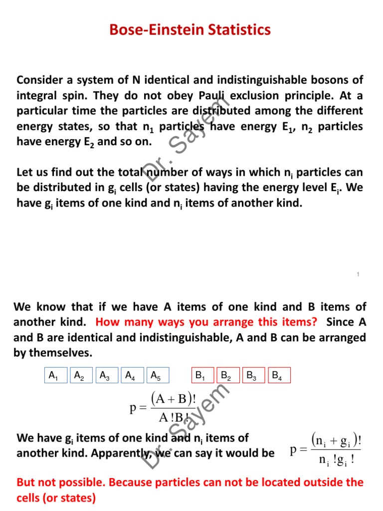 Bose-Einstein Statistics: Dr. Sayem | PDF | Boson | Theoretical Physics