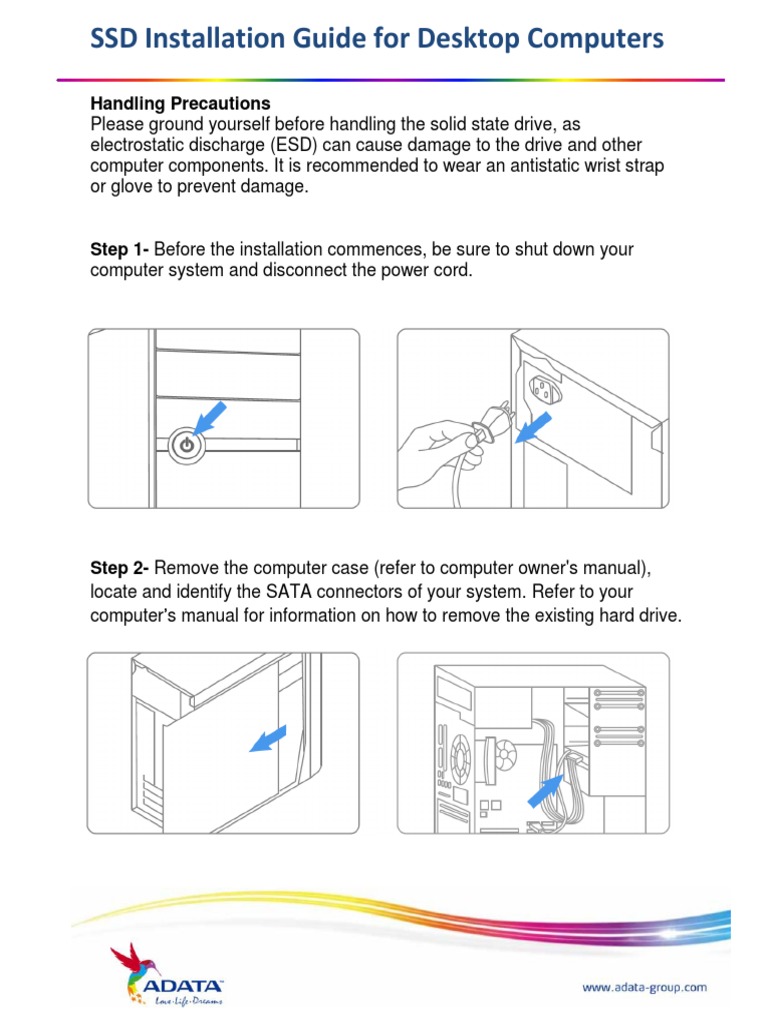SSD Installation Guide For Desktop Computers: Handling Precautions | PDF