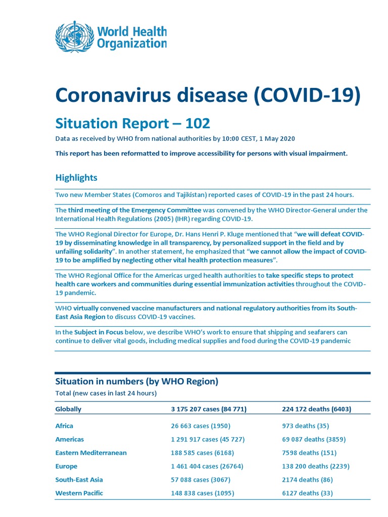 Coronavirus Disease (COVID-19) : Situation Report - 102 | Download Free ...