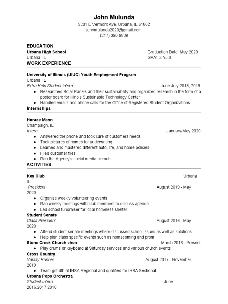 Resume 2 | PDF | University Of Illinois At Urbana–Champaign | Internship
