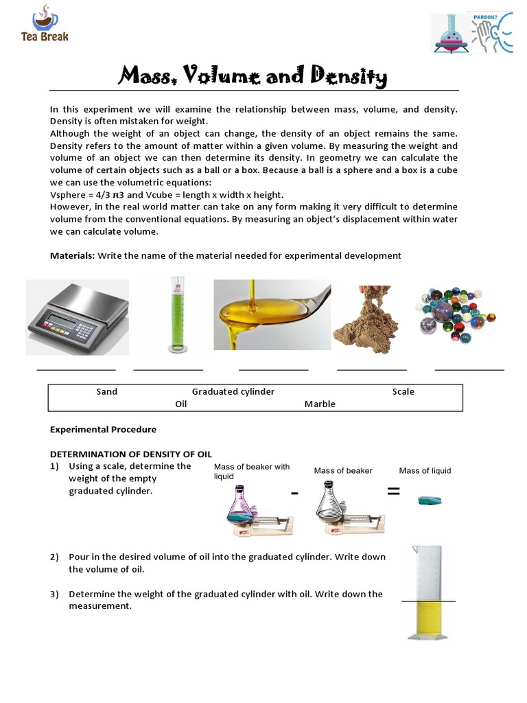 Mass, Volume and Density: π3 and Vcube = length x width x height | PDF ...