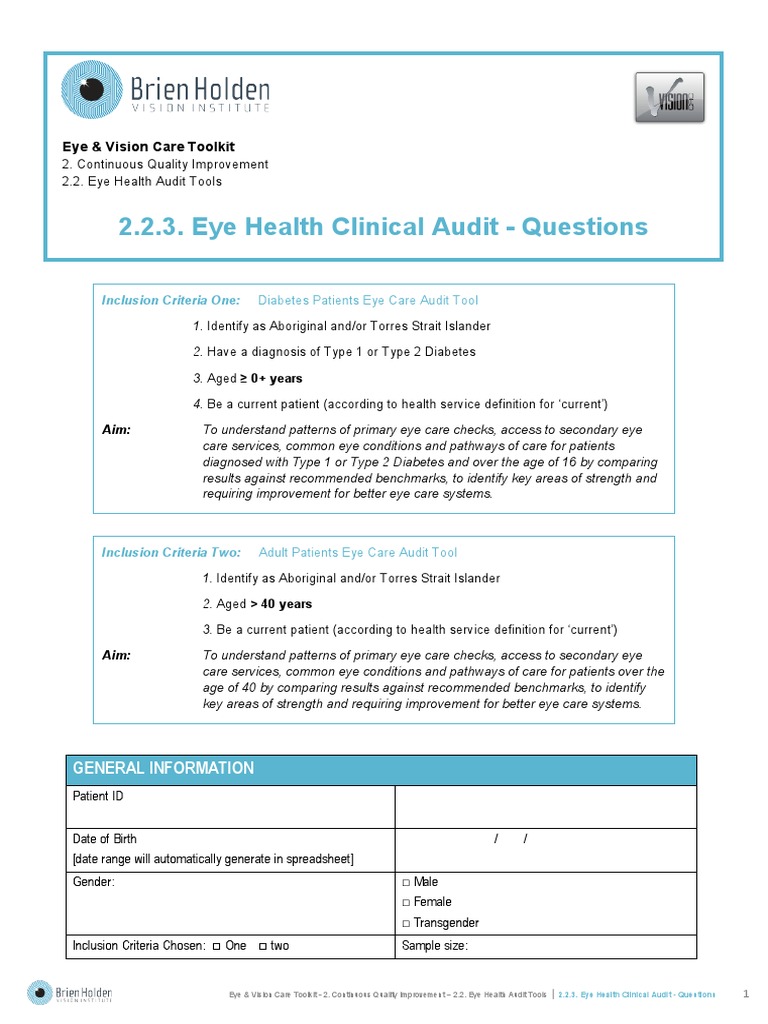 2.2.3. Eye Health Clinical Audit - Questions: Eye & Vision Care Toolkit ...