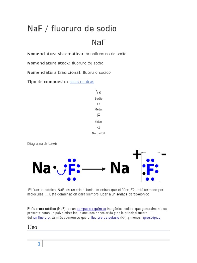 Fluoruro de sodio: estructura y usos | PDF | Compuestos químicos | Átomos
