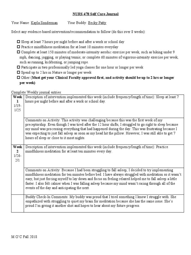 Self-Care Journal Nurs478 | PDF | Meditation | Sleep
