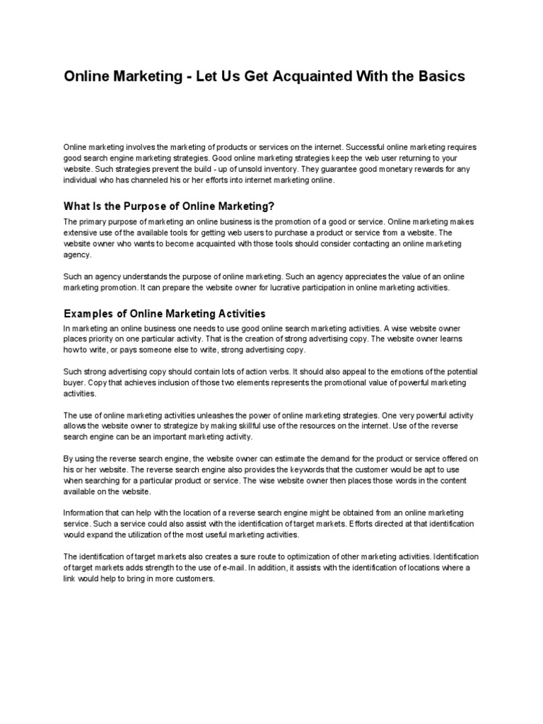 Online Marketing - Let Us Get Acquainted With The Basics | PDF | Online ...