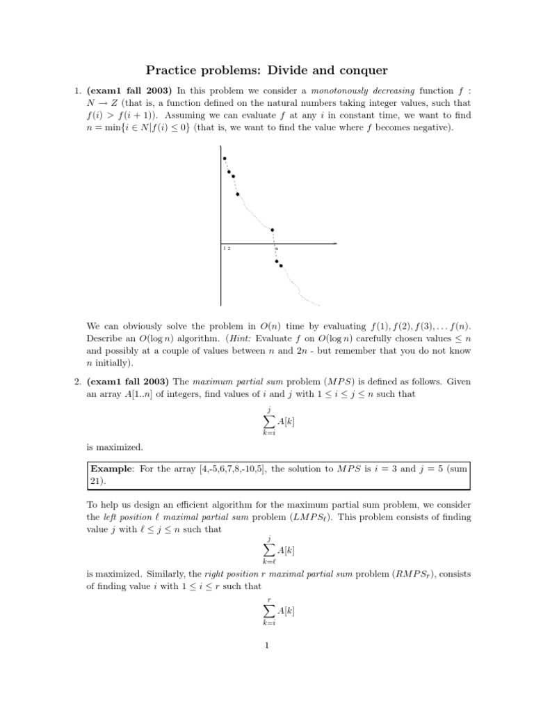 Practice Problems: Divide and Conquer | PDF | Time Complexity | Mathematical Logic