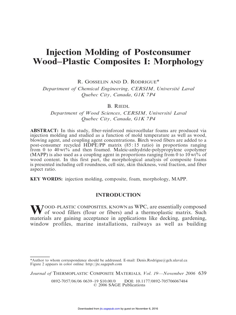 Injection Molding of Postconsumer Wood-P PDF | PDF | Composite Material ...