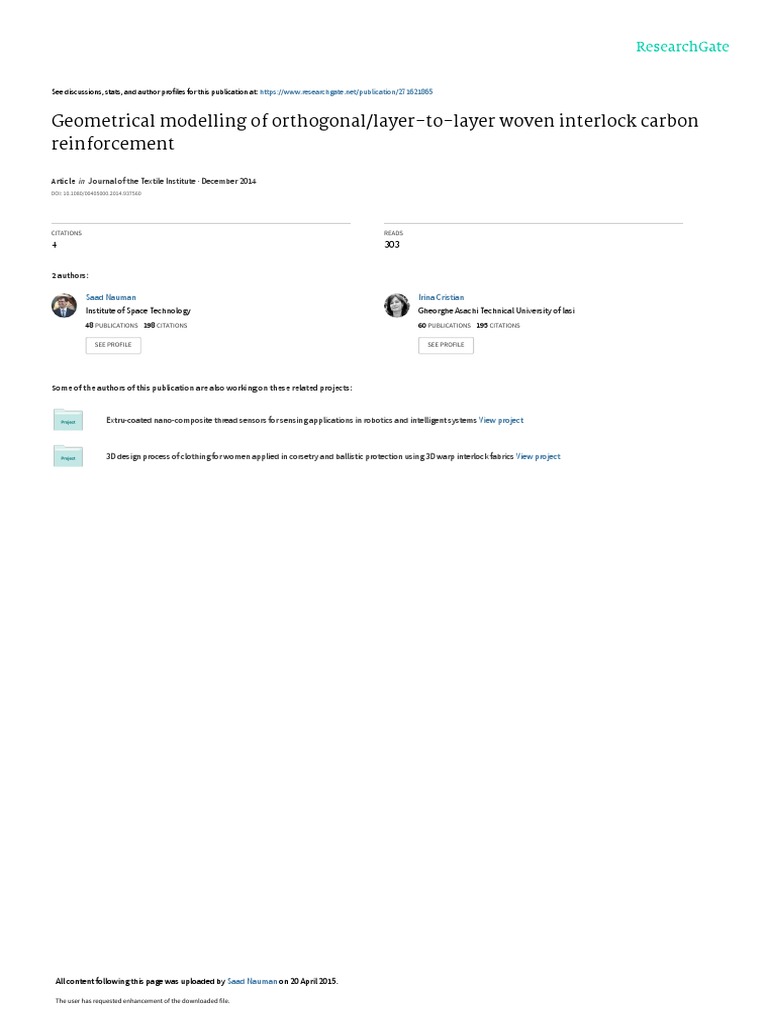 Geometrical Modelling of Orthogonal/layer-To-Layer Woven Interlock ...