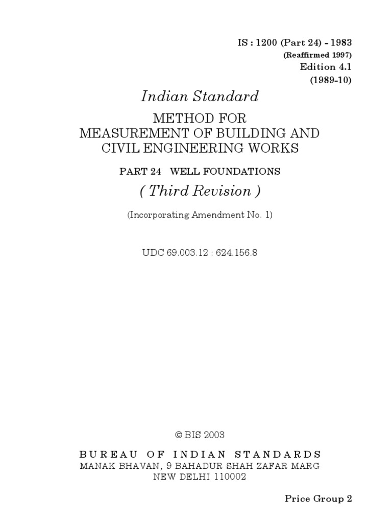 Standard Method of Measurement Indian Standard | PDF | Measurement ...