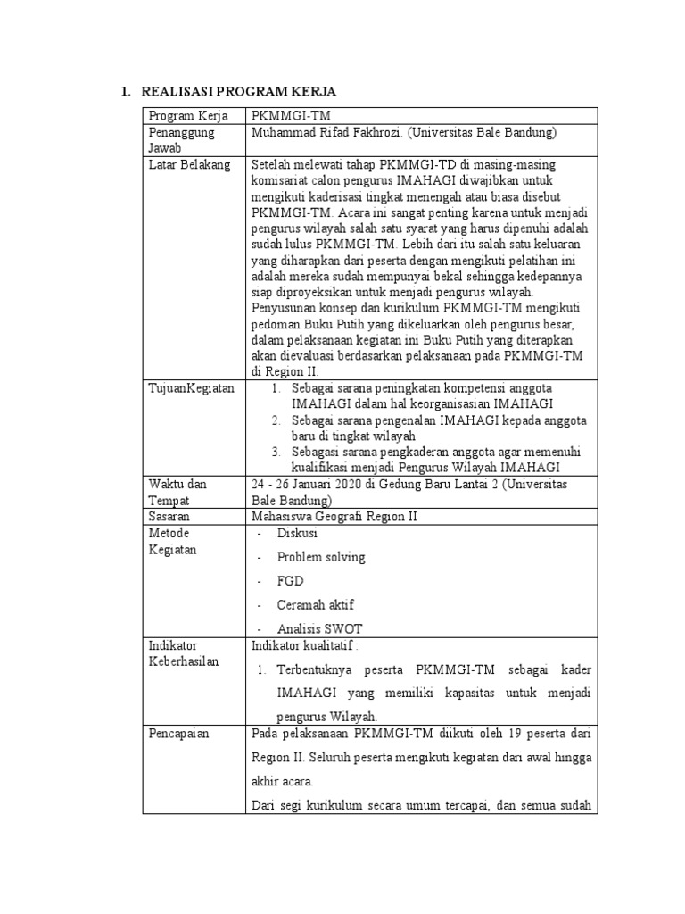 Realisasi Program Kerja | PDF