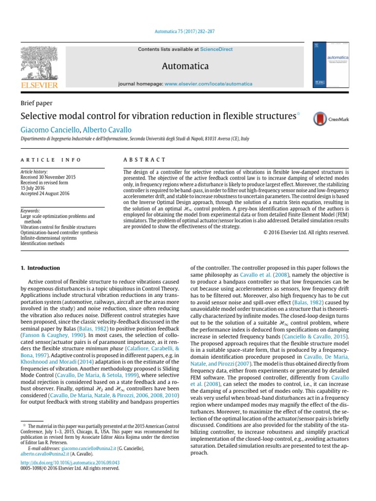 Selective Modal Control For Vibration Reduction in Flexible Structures ...