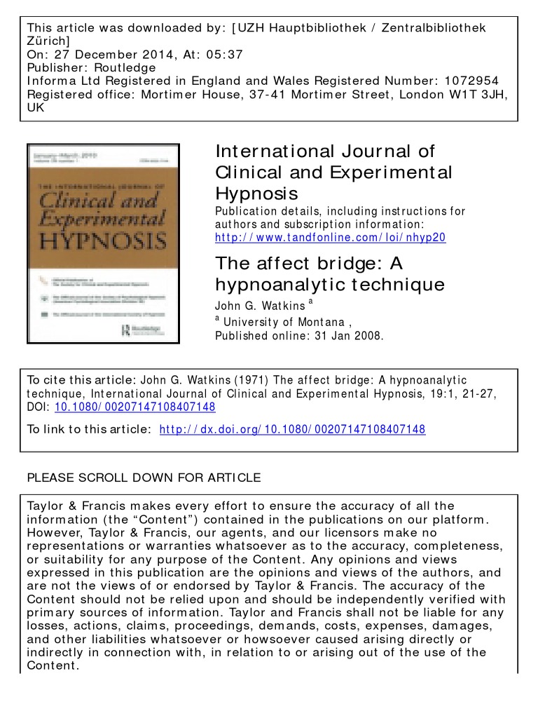 The Affect Bridge | PDF | Psychoanalysis | Hypnosis