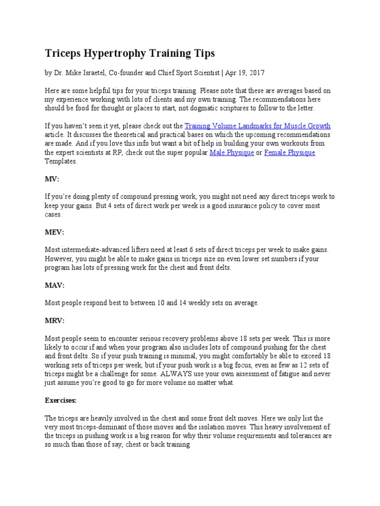 Triceps Hypertrophy Training Tips | PDF | Strength Training | Sports