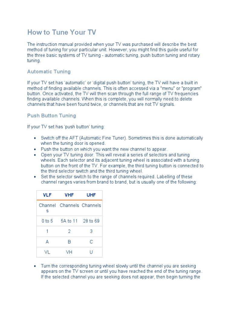 How To Tune Your TV | PDF | Wireless | Digital Television
