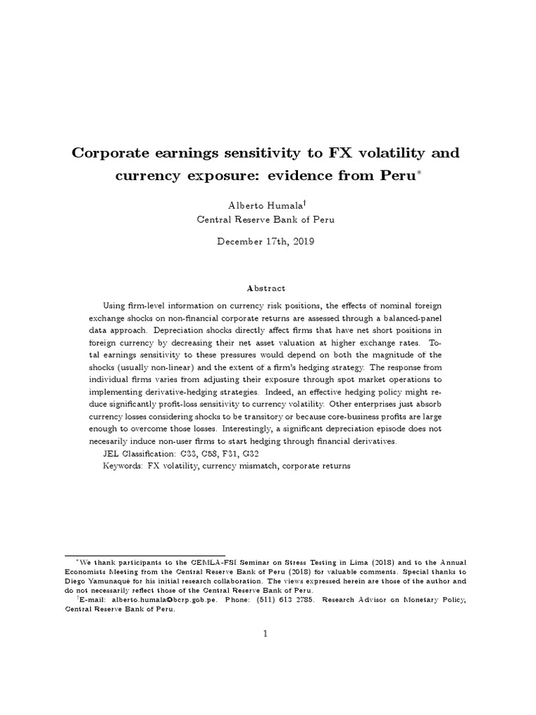 Corporate Earnings Sensitivity To FX Volatility and Currency Exposure ...