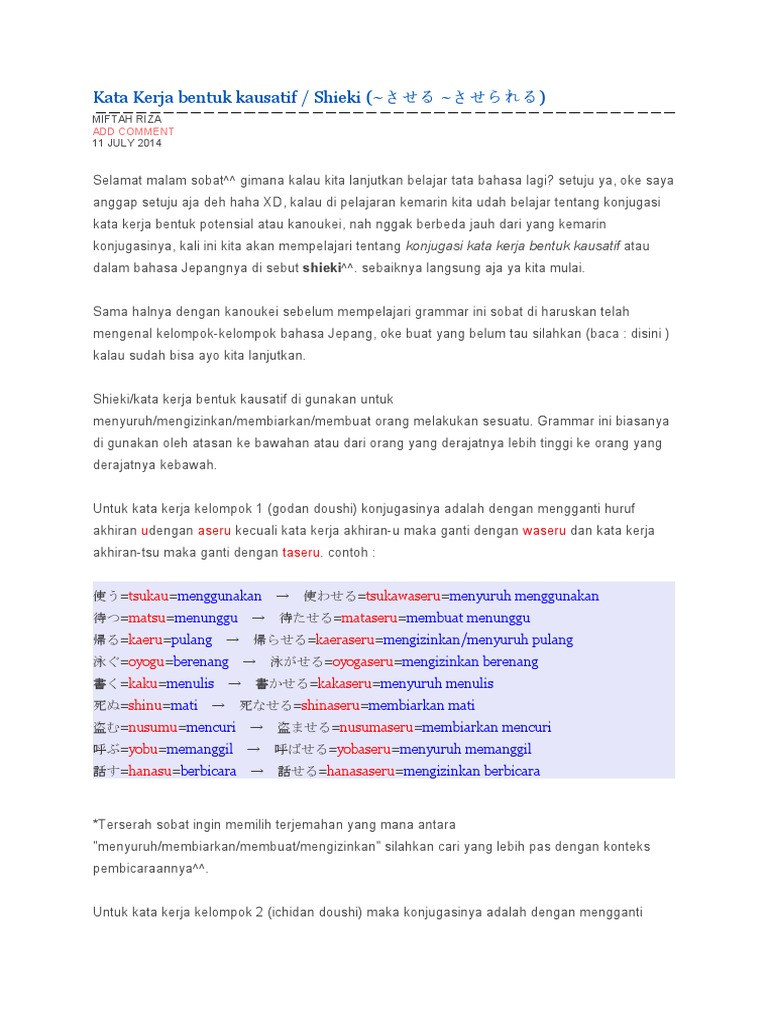 Kata Kerja Bentuk Kausatif | PDF