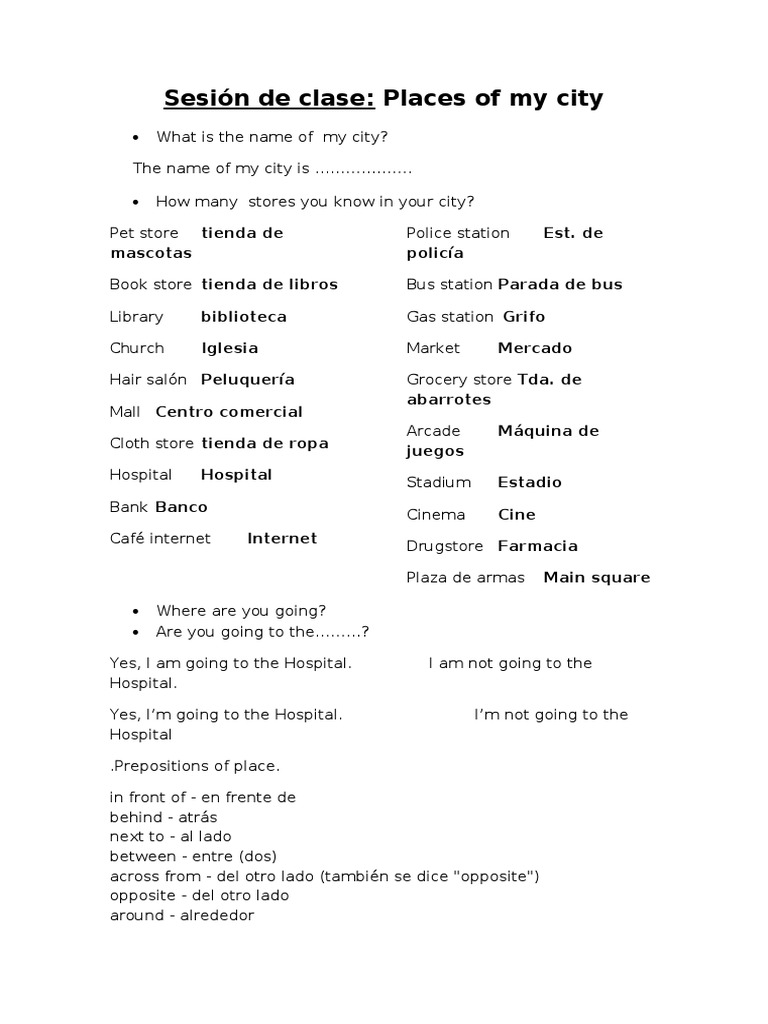 1ra Sesión de Clase 5to Primaria - Places of My City | PDF