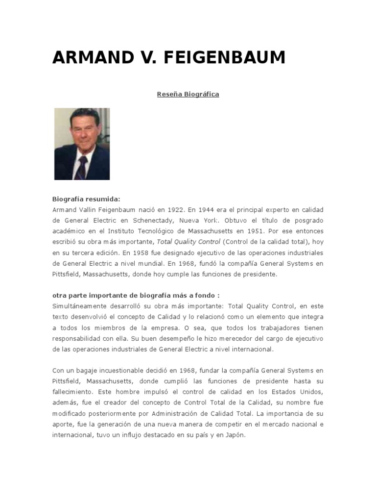 Armand Feigenbaum y el Control Total de Calidad | PDF | Calidad (comercial) | Producción y ...