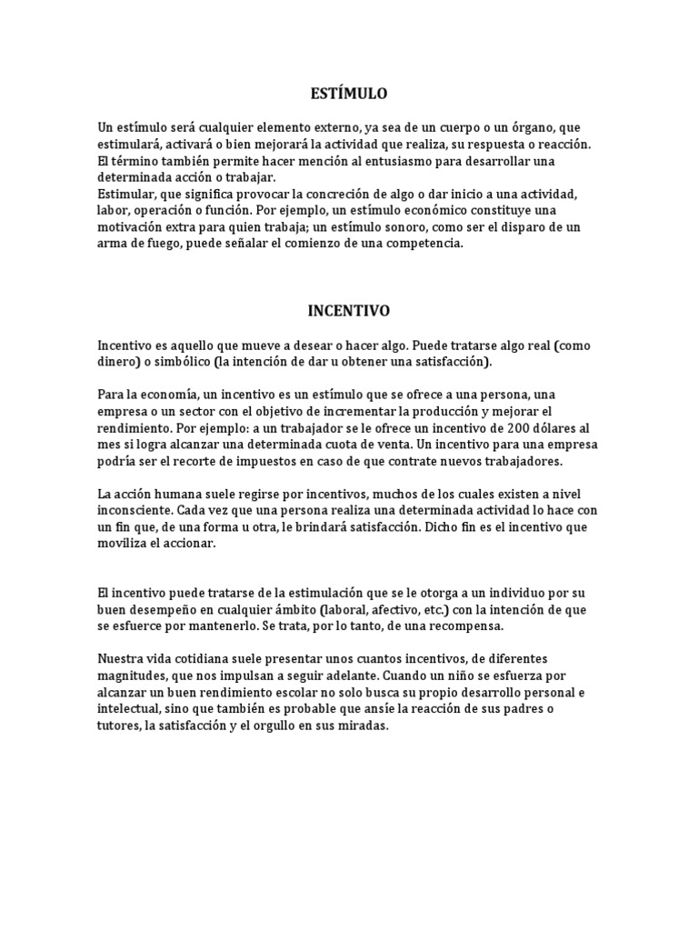 Estímulos e Incentivos: Definición y Ejemplos | PDF