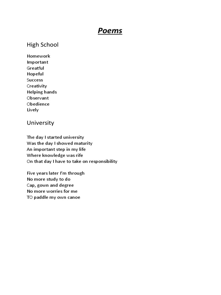 Poems: High School | PDF | Self-Improvement | Wellness