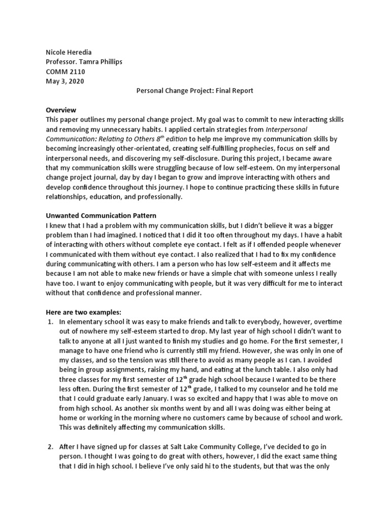 Personal Change Project 2 Com | PDF | Interpersonal Relationships ...