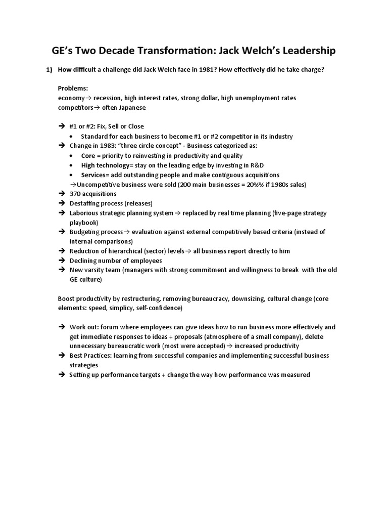 GE's Two Decade Transformation: Jack Welch's Leadership | PDF | Business | Economies