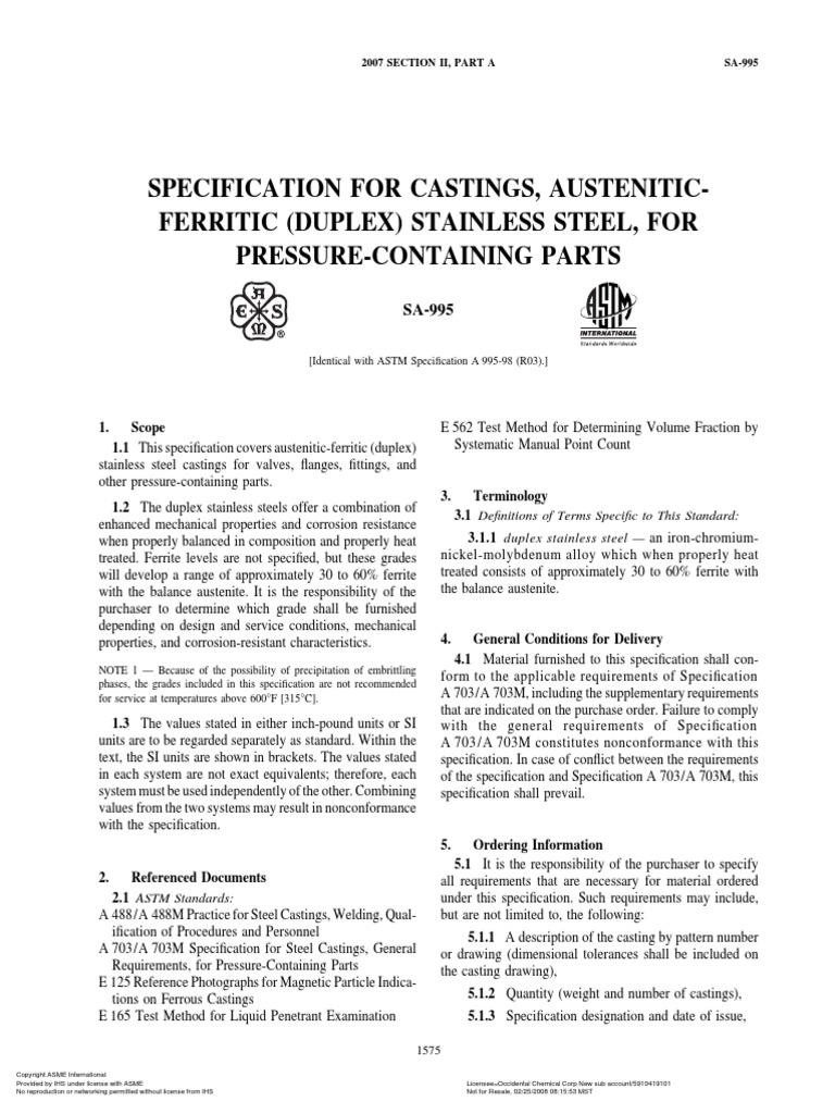 Asme Section Ii A-2 Sa-995 | PDF | Stainless Steel | Heat Treating