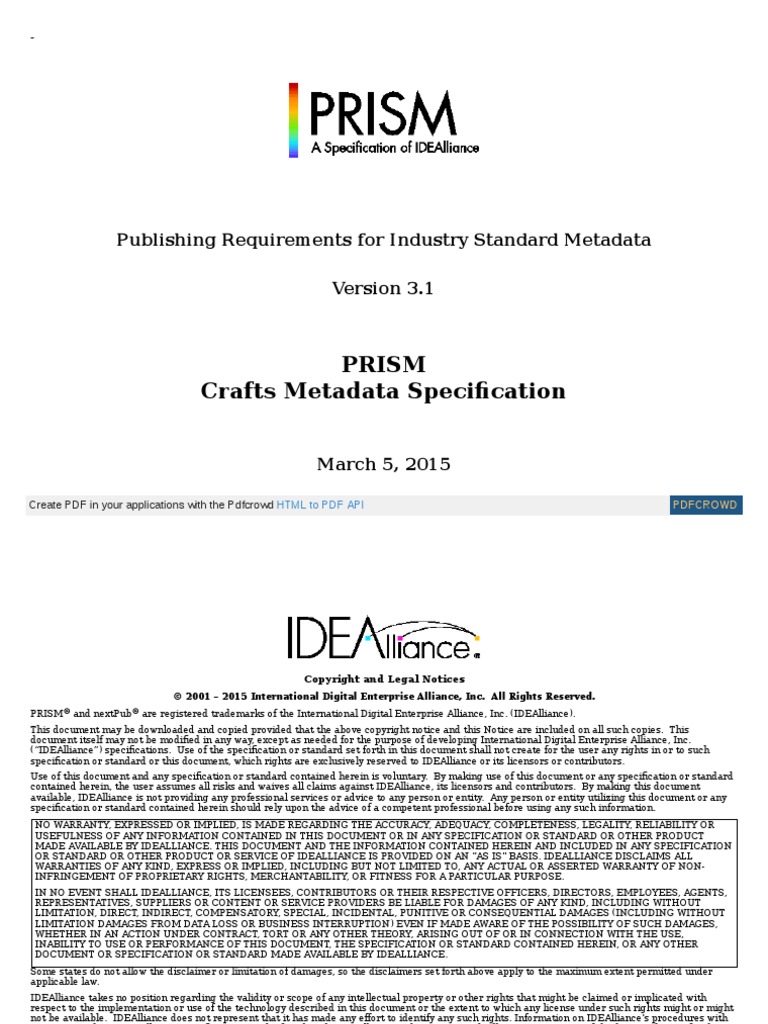 PRISM Crafts Metadata Specification PDF | PDF | Resource Description ...