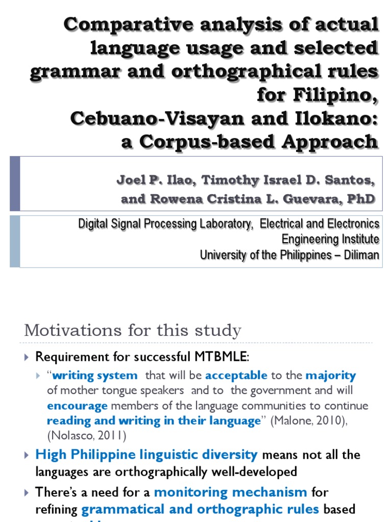 Comparative Analysis of Actual Language Usage and Selected Grammar and ...