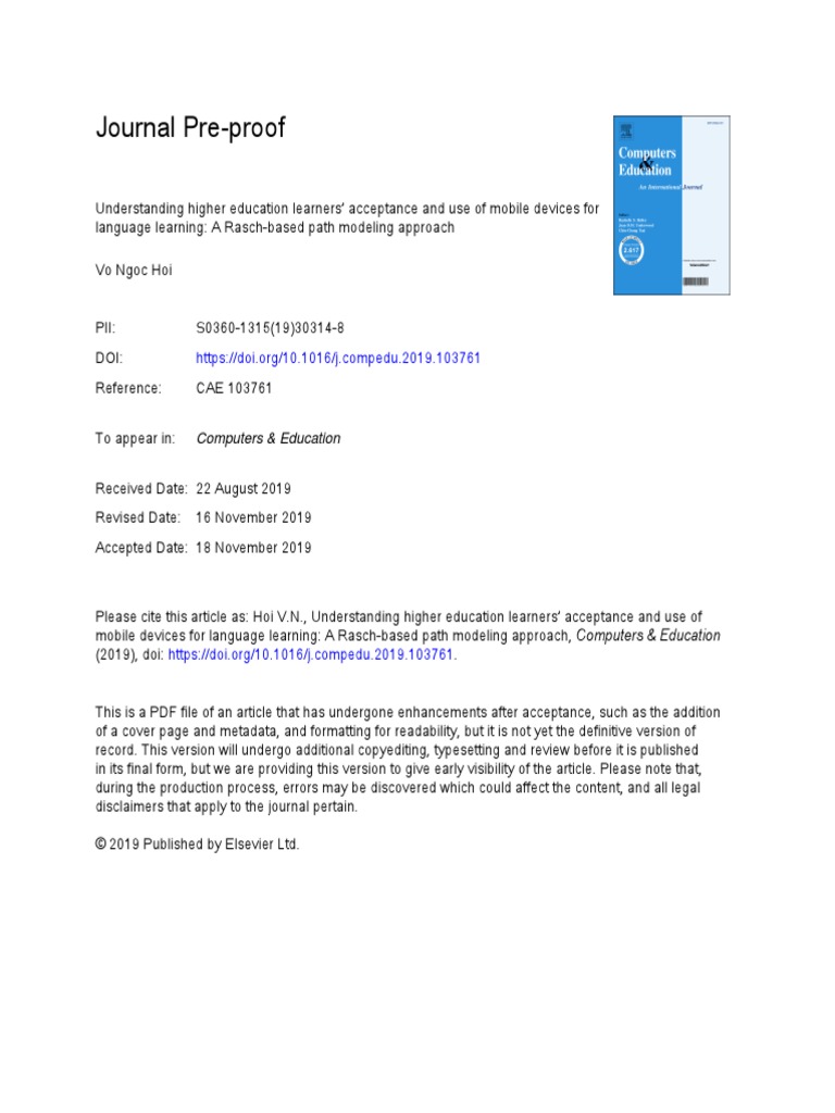 Journal Pre-Proof: Computers & Education | PDF | Attitude (Psychology ...