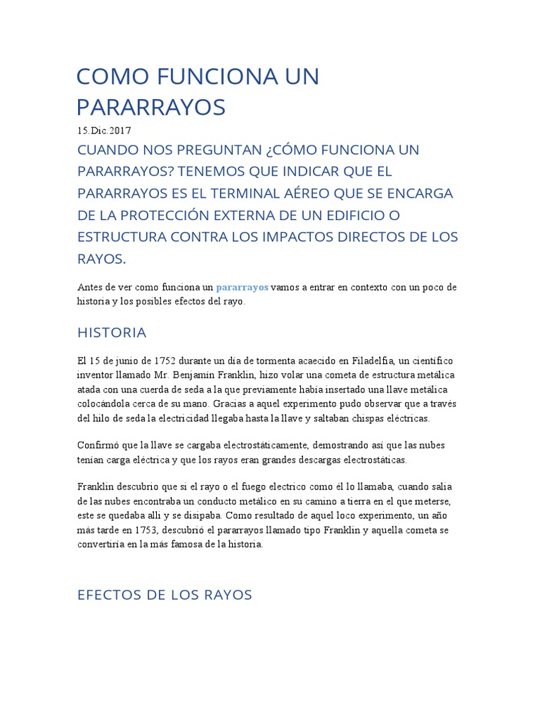 Como Funciona Un Pararrayos | PDF | Relámpago | Naturaleza