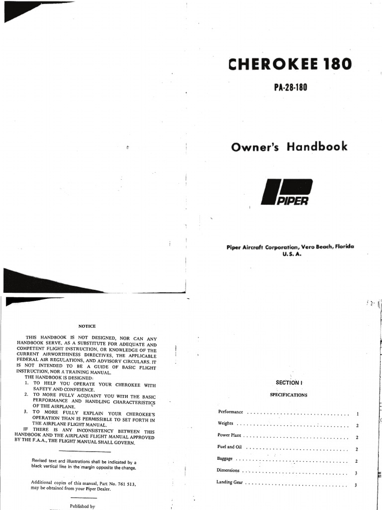 PIPER Cherokee 180 POH PDF | PDF