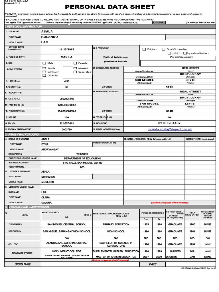 CS Form No. 212 Revised PDS | PDF | Crime & Violence | Crime Thriller