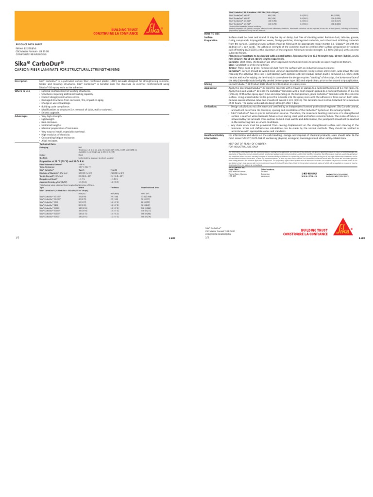 Sika® Carbodur®: Carbon Fiber Laminate For Structural Strengthening ...