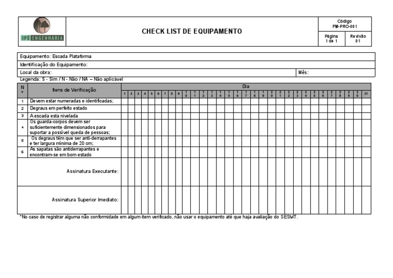 FM-PRO-001 - Check List de Equipamento (Escada Plataforma) | PDF