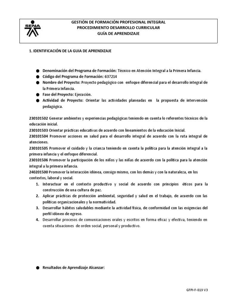 GFPI-F-019 - Guía - de - Aprendizaje Fase III Ejecución | PDF | Educación de la primera infancia ...