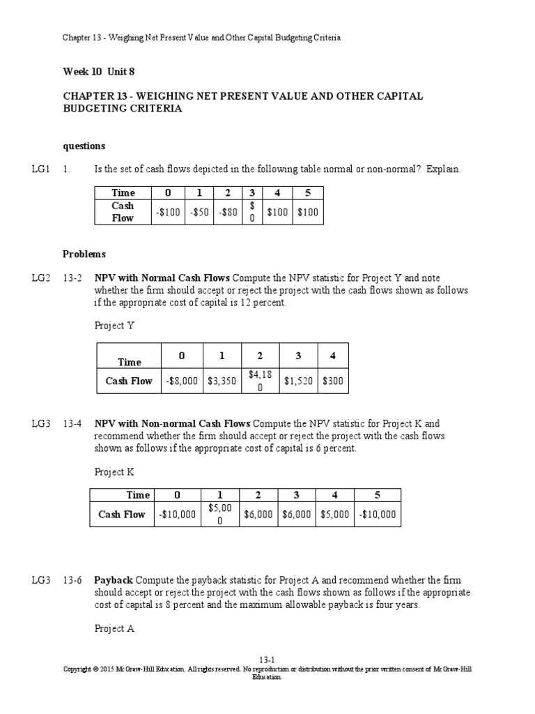 Week 10 Unit 8 Tutorial Questions | PDF | Net Present Value | Capital ...
