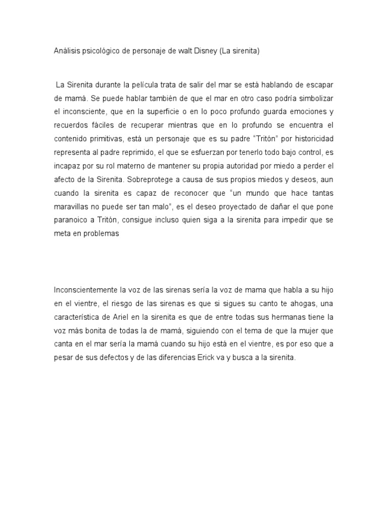 Análisis Psicológico de Personaje de Walt Disney Tarea | PDF | Science ...