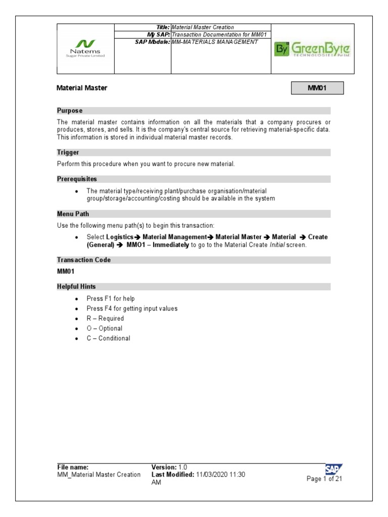 1.MM01-Material Master | PDF | Valuation (Finance) | Menu (Computing)