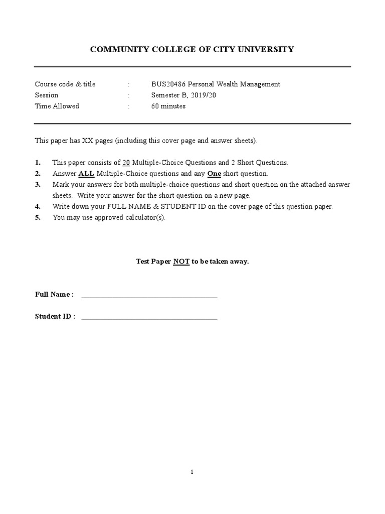 Mid-Term Test Paper (Full Set With Answers) PDF | PDF | Investment ...