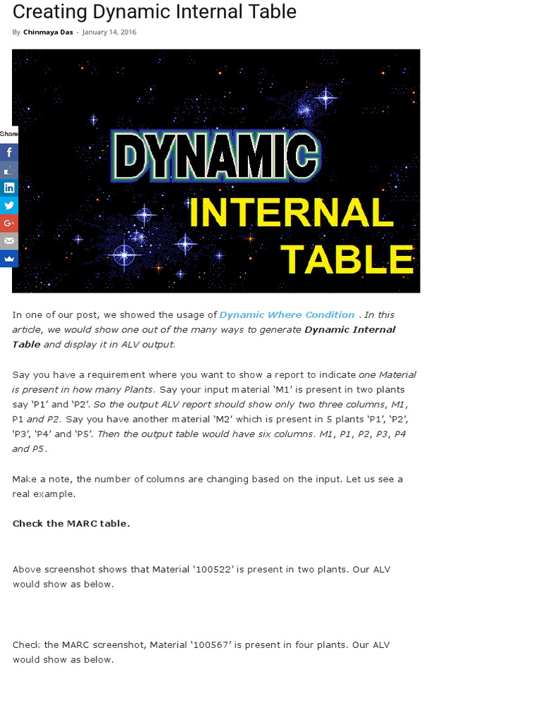 Creating Dynamic Internal Table | PDF | Computer Engineering | Software