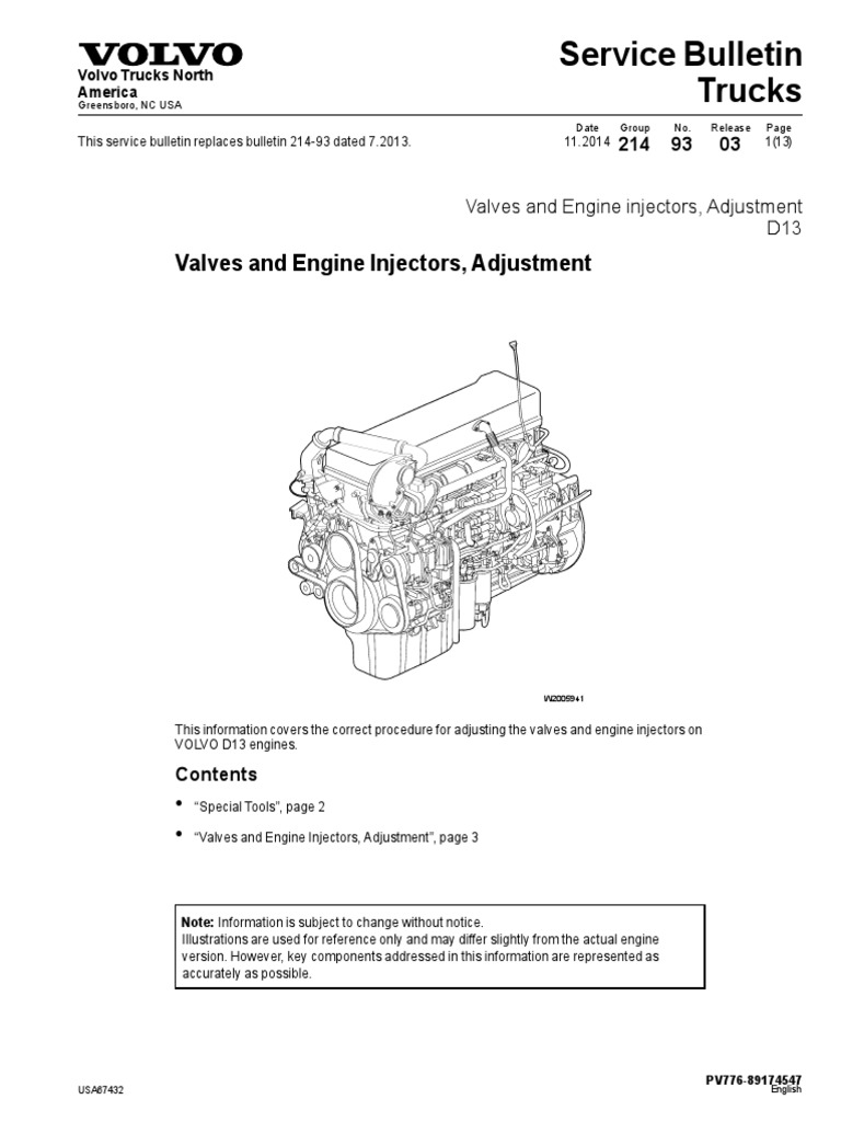 Service Bulletin Trucks: Valves and Engine Injectors, Adjustment | PDF ...